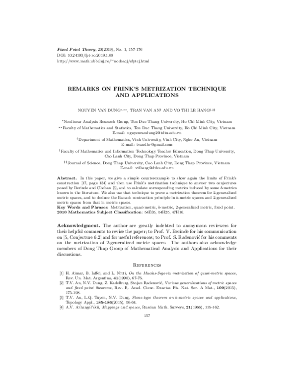 (PDF) Remarks on Frink's metrization technique and applications