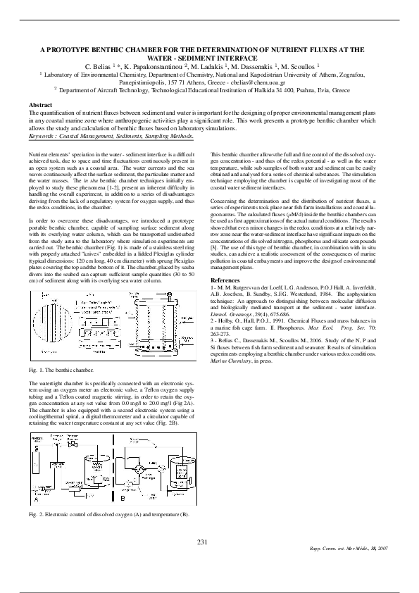 (PDF) A Prototype Benthic Chamber for the Determination of Nutrient Fluxes at the Water ...
