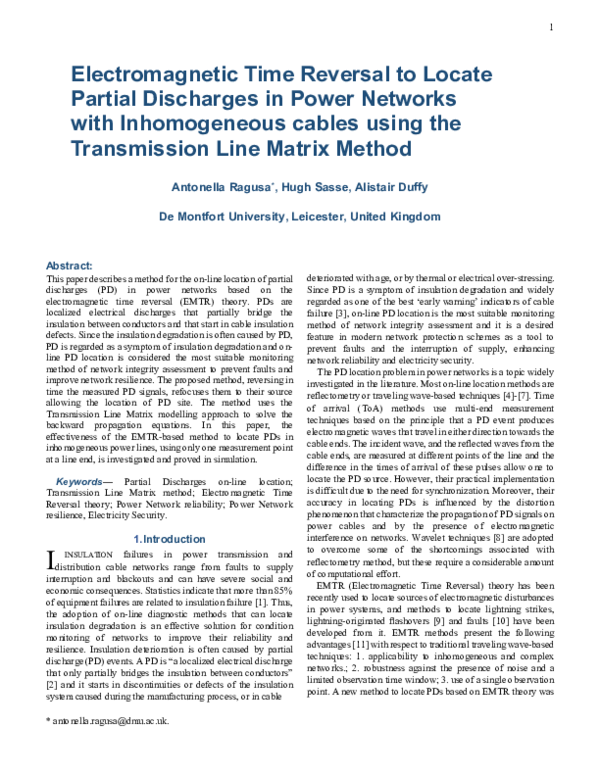 (PDF) Electromagnetic Time Reversal to Locate Partial Discharges in Power Networks with ...