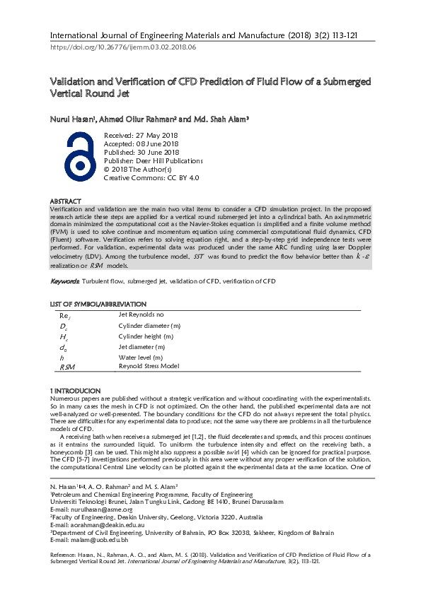 (PDF) Validation and Verification of CFD Prediction of Fluid Flow of a ...
