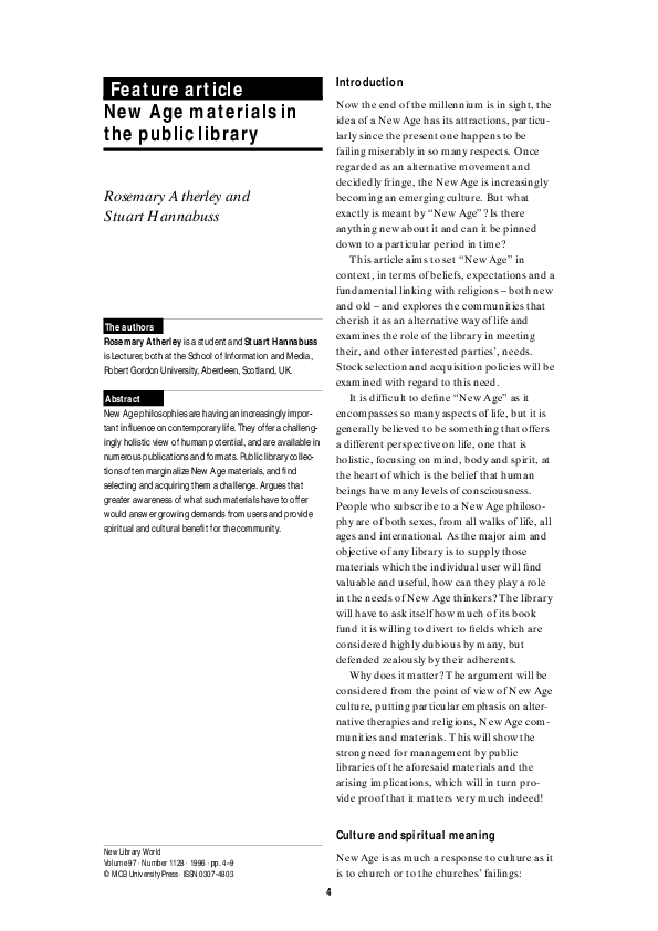 (PDF) New Age materials in the public library
