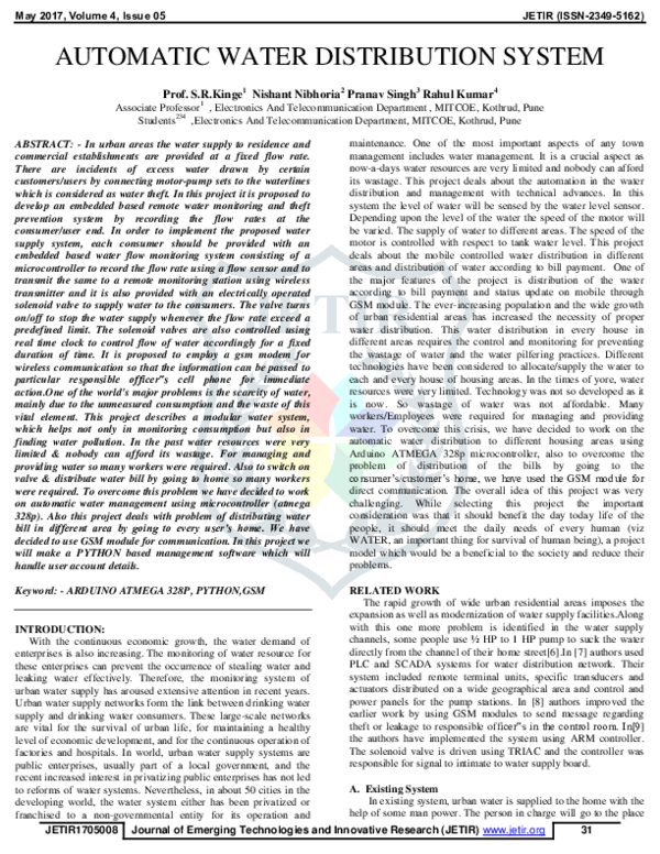 Pdf Automatic Water Distribution System