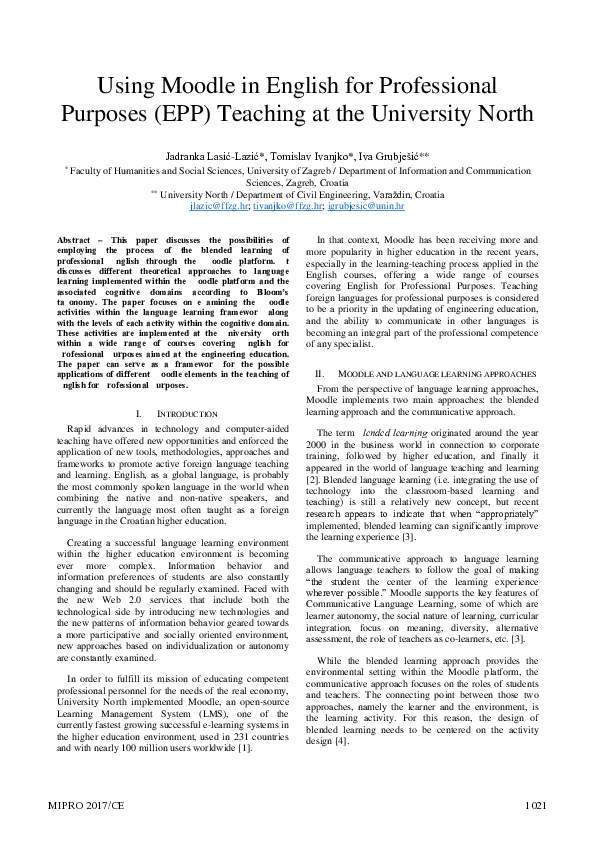 (PDF) Using Moodle in English for Professional Purposes (EPP) teaching ...