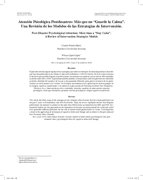 (PDF) Atención Psicológica Postdesastres: Más que un "Guarde la Calma ...