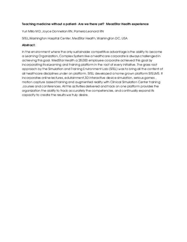 (PDF) Teaching medicine without a patient- Are we there yet ? MedStar ...
