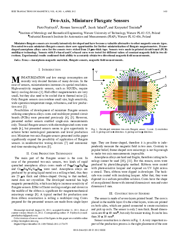 (PDF) Two-Axis, Miniature Fluxgate Sensors