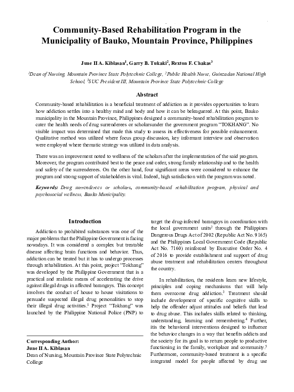 (PDF) Community-Based Rehabilitation Program in the Municipality of ...