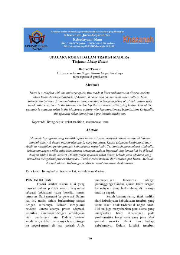 (PDF) Upacara Rokat Dalam Tradisi Madura: Tinjauan Living Hadist