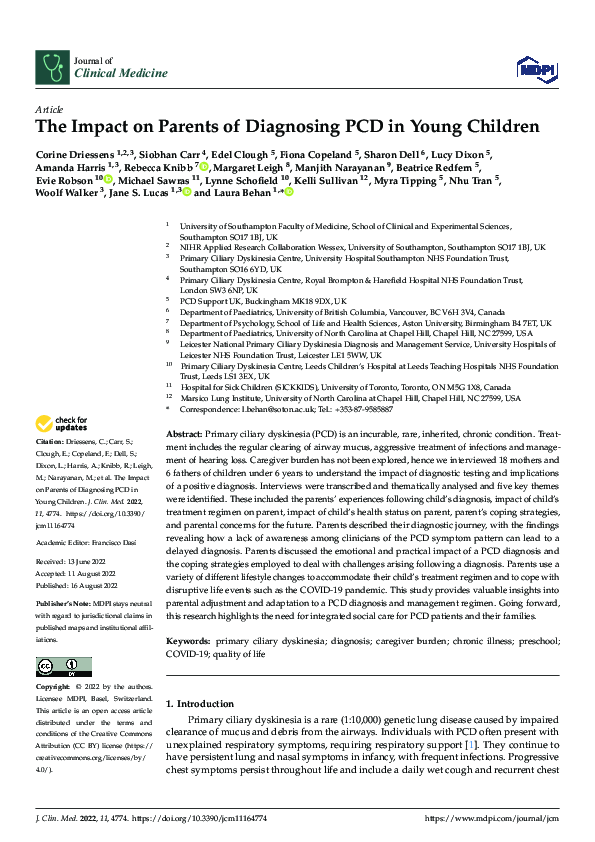 (PDF) The Impact on Parents of Diagnosing PCD in Young Children | Fiona ...