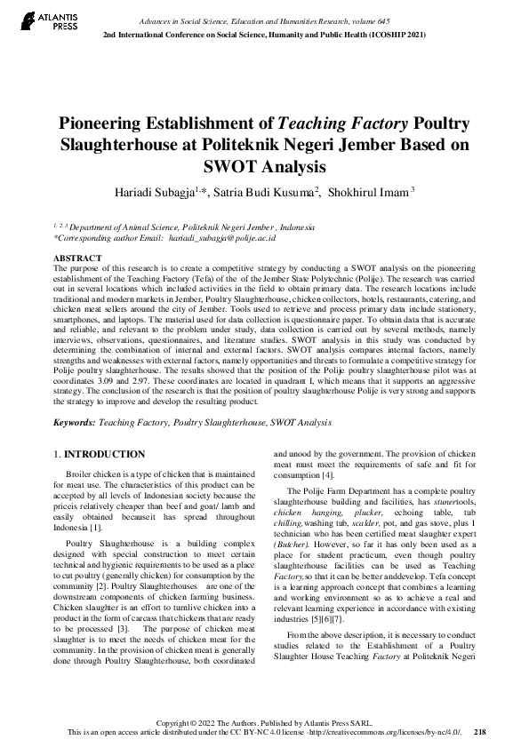 (PDF) Pioneering Establishment of Teaching Factory Poultry ...