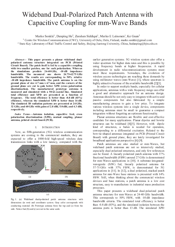 (PDF) Wideband Dual-Polarized Patch Antenna with Capacitive Coupling for mm-Wave Bands