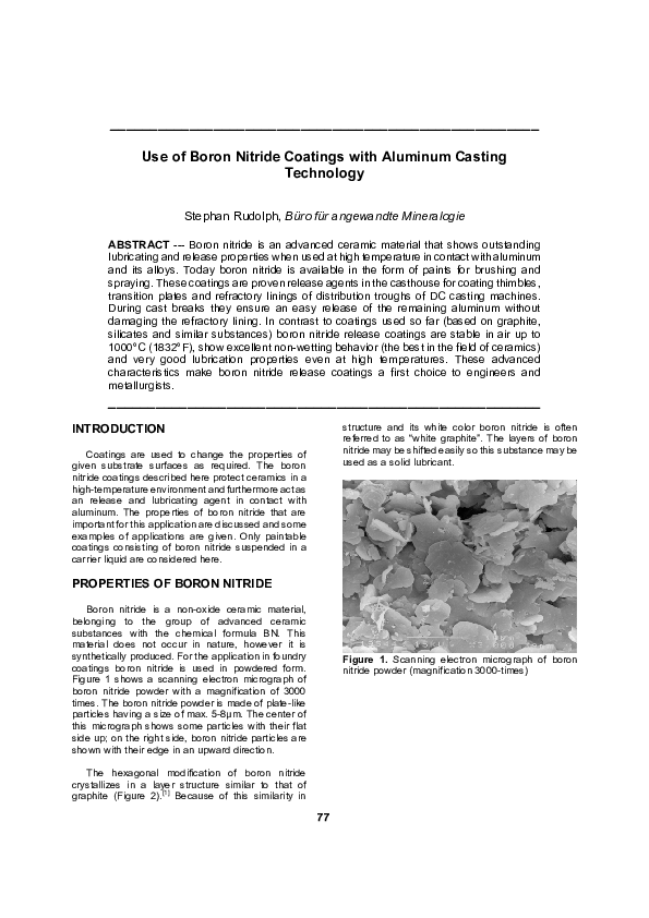 (PDF) Use of Boron Nitride Coatings with Aluminum Casting Technology