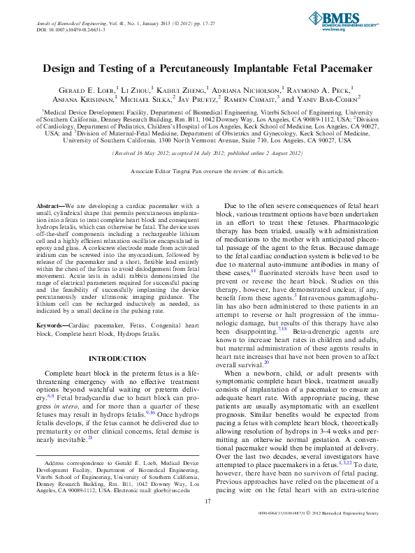 (PDF) Design and Testing of a Percutaneously Implantable Fetal ...