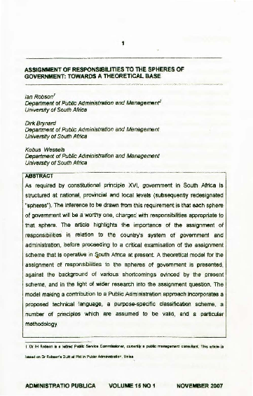(PDF) Assignment of responsibilities to the spheres of Government ...