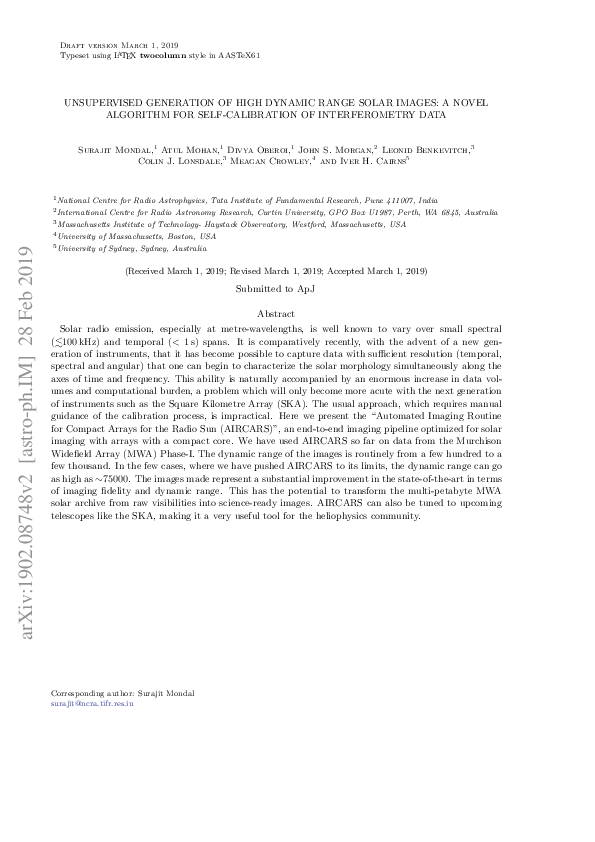 (PDF) Unsupervised Generation of High Dynamic Range Solar Images: A ...