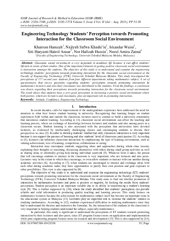 (PDF) Students' Views on Classroom Interaction in Engineering