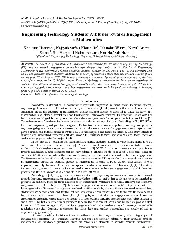 (PDF) Engineering Technology Students’ Attitudes towards Engagement in ...