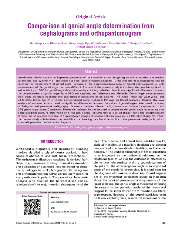 (PDF) Comparison of gonial angle determination from cephalograms and ...