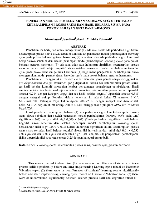 (PDF) Penerapan Model Pembelajaran Learning Cycle Terhadap Keterampilan ...