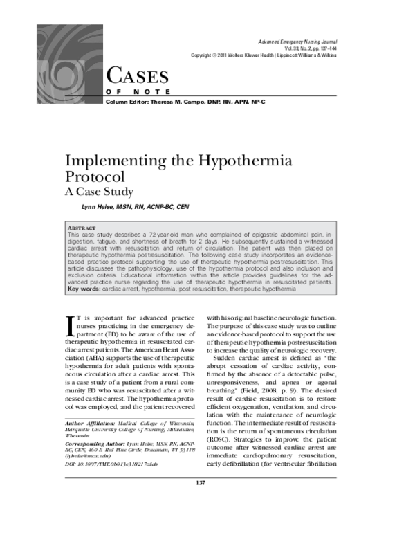 (PDF) Implementing the Hypothermia Protocol