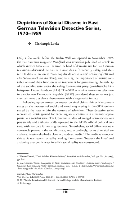 (PDF) Depictions of Social Dissent in East German Television Detective ...