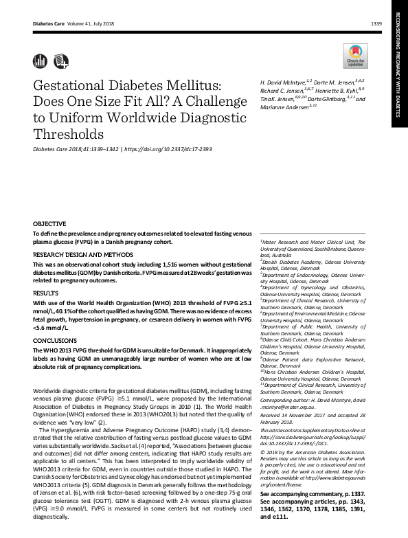 (PDF) Gestational Diabetes Mellitus: Does One Size Fit All? A Challenge ...