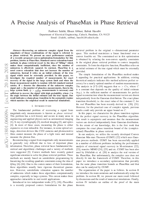 (PDF) A Precise Analysis of PhaseMax in Phase Retrieval