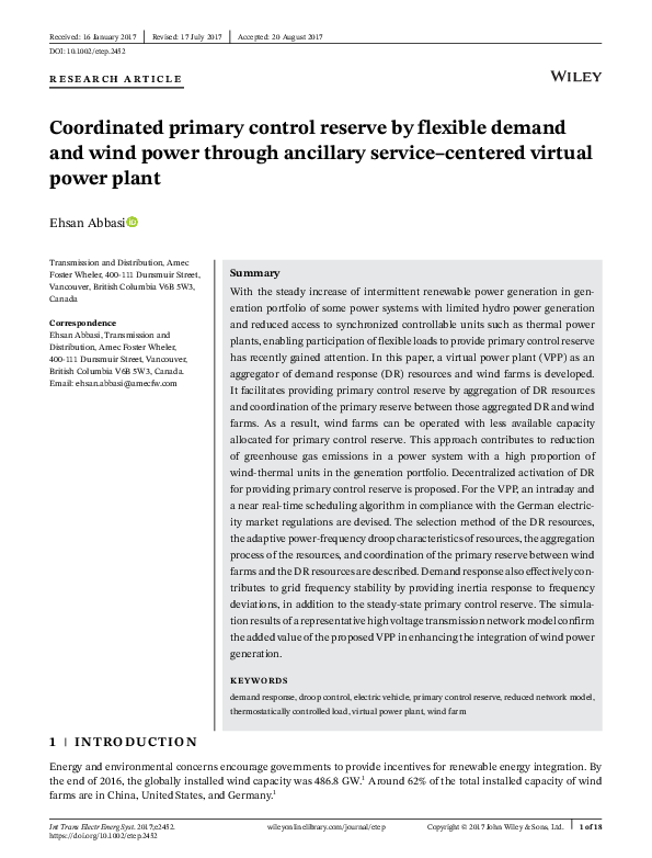 (PDF) Coordinated primary control reserve by flexible demand and wind ...