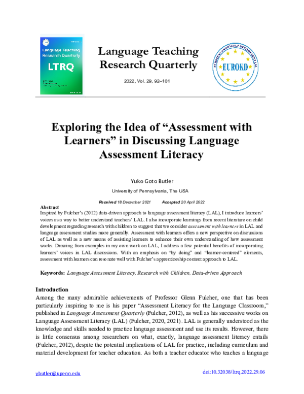 (PDF) Exploring the Idea of “Assessment with Learners” in Discussing ...
