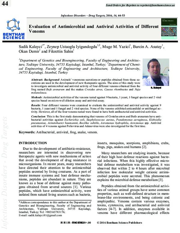 (PDF) Evaluation of Antimicrobial and Antiviral Activities of Different ...