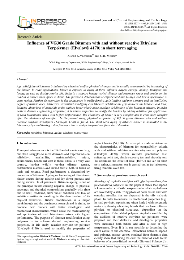 (PDF) Influence of VG30 Grade Bitumen with and without reactive ...