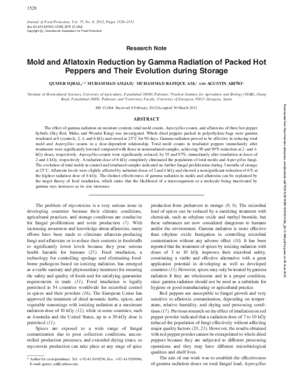 (PDF) Mold and Aflatoxin Reduction by Gamma Radiation of Packed Hot ...