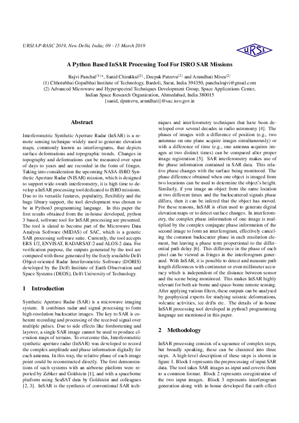 Pdf A Python Based Insar Processing Tool For Isro Sar Missions