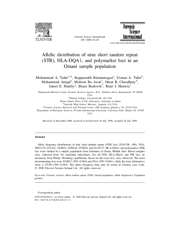 (PDF) Allelic distribution of nine short tandem repeat (STR), HLA-DQA1 ...