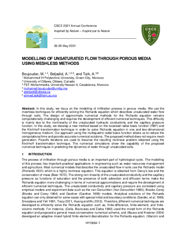 (PDF) Meshless Methods for Unsaturated Flow Modeling
