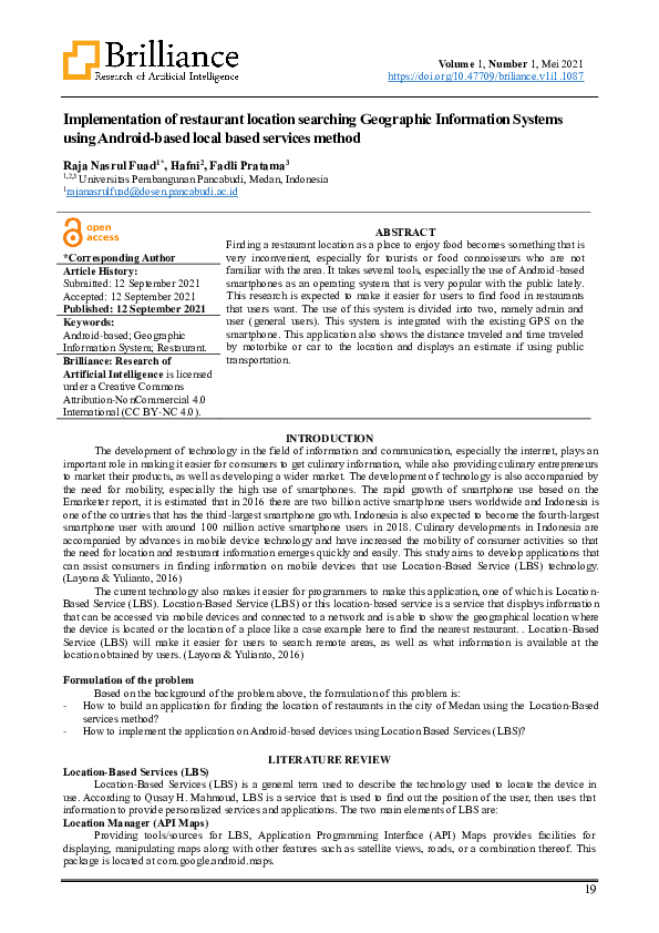 (PDF) Implementation of restaurant location searching Geographic Information Systems using ...