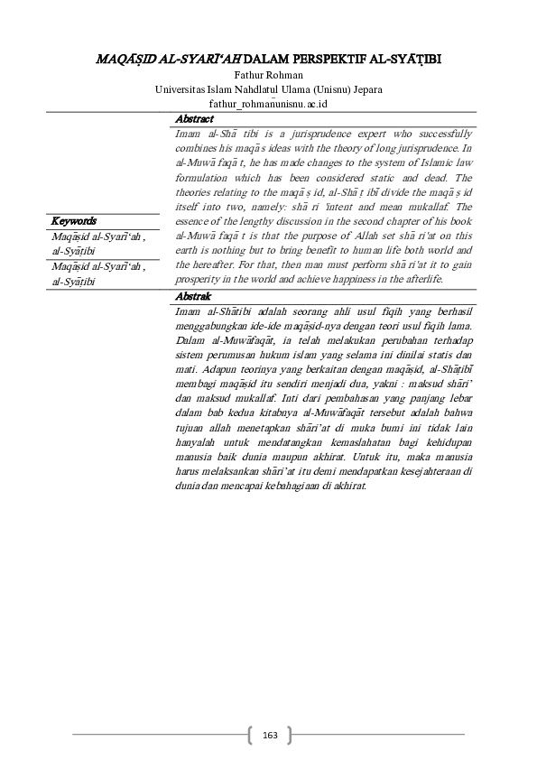 (PDF) Maqasid Al-Syari‘Ah Dalam Perspektif Al-Syatibi