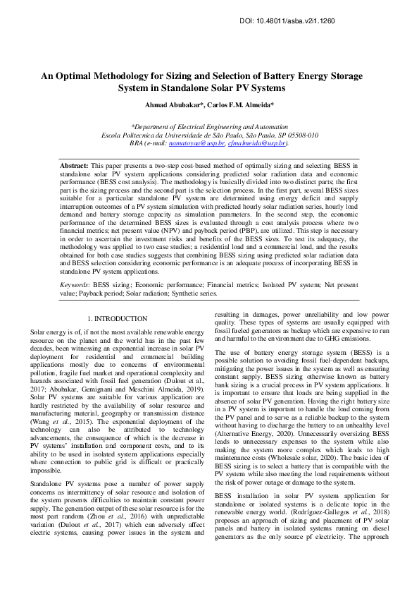 (PDF) An Optimal Methodology for Sizing and Selection of Battery Energy ...