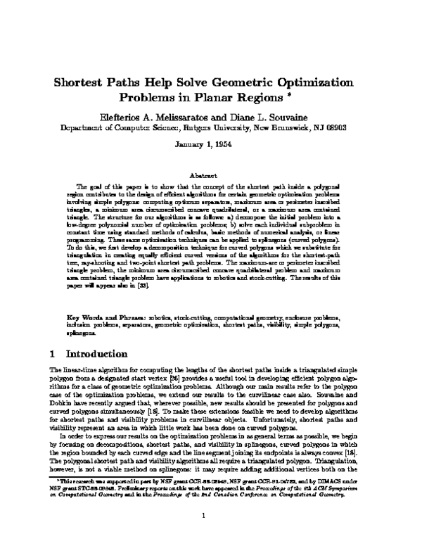 Pdf Shortest Paths Help Solve Geometric Optimization Problems In Planar Regions Diane
