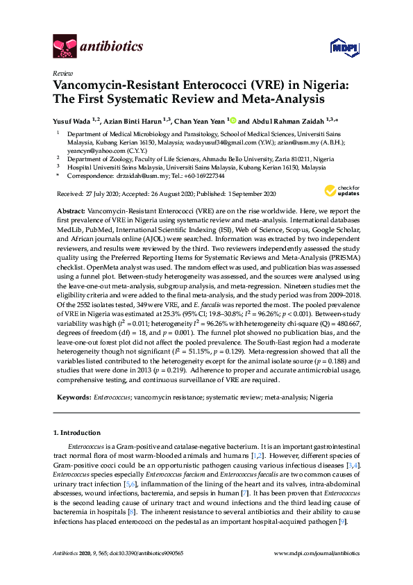 (PDF) Vancomycin-Resistant Enterococci (VRE) in Nigeria: The First ...