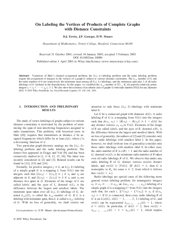 (PDF) On labeling the vertices of products of complete graphs with distance constraints | David ...