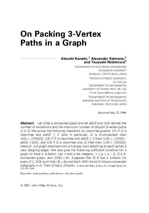 (PDF) On packing 3-vertex paths in a graph