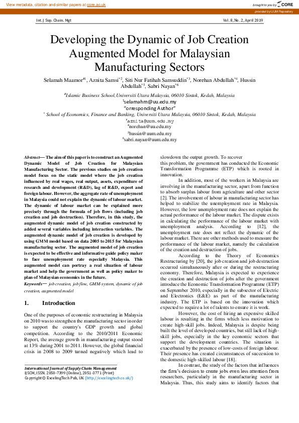 (PDF) Developing the Dynamic of Job Creation Augmented Model for ...