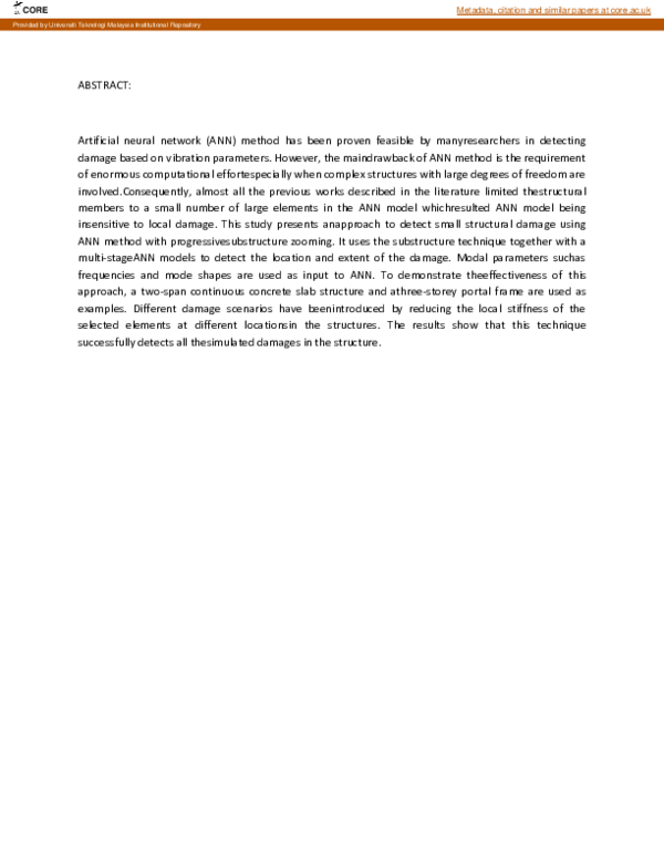 (PDF) Structure Damage Detection Using Neural Network with Multi-Stage Substructuring ...