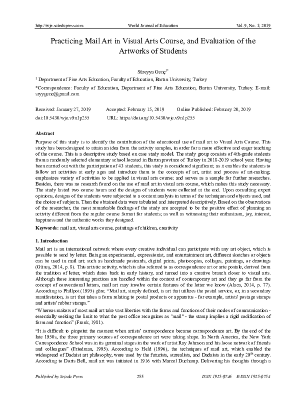 (PDF) Practicing Mail Art in Visual Arts Course, and Evaluation of the Artworks of Students