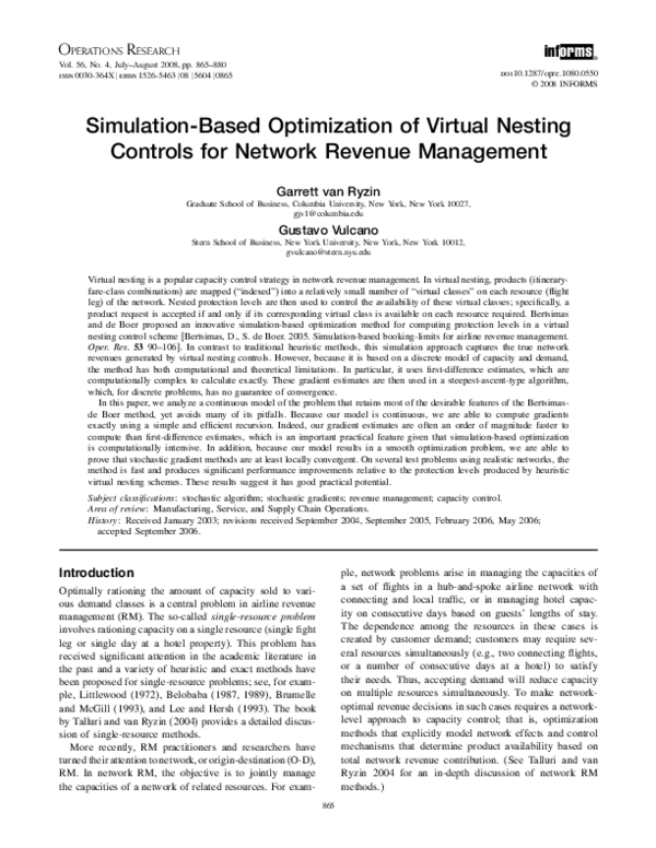 (PDF) Simulation-Based Optimization of Virtual Nesting Controls for Network Revenue Management