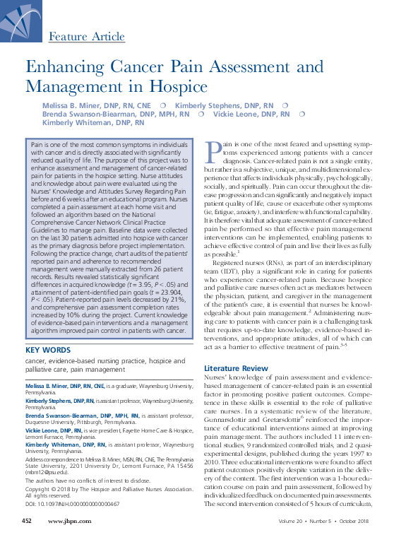 (PDF) Enhancing Cancer Pain Assessment and Management in Hospice