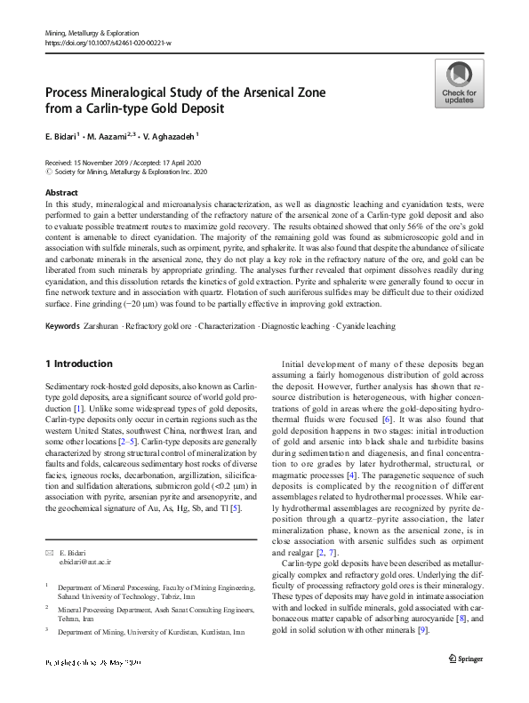 (PDF) Process Mineralogical Study of the Arsenical Zone from a Carlin ...