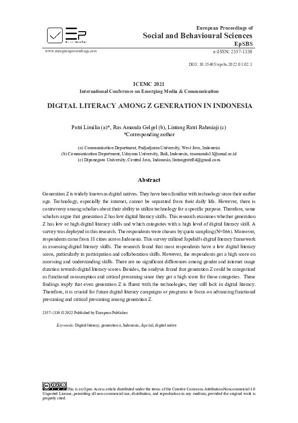 (PDF) Digital Literacy Among Z Generation in Indonesia