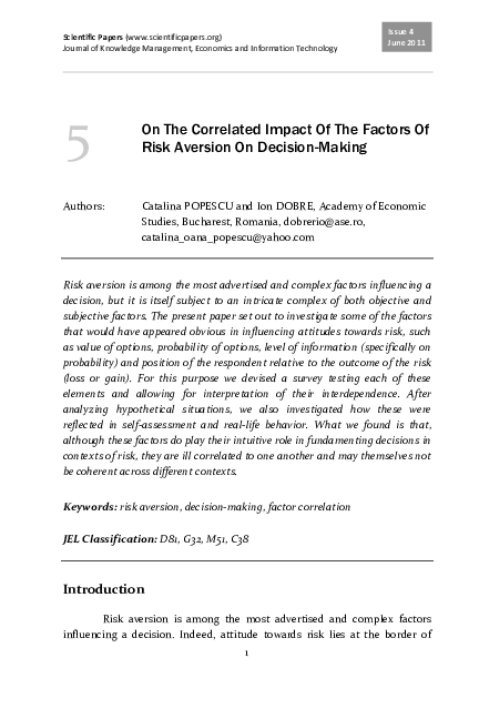 (PDF) On The Correlated Impact Of The Factors Of Risk Aversion On ...